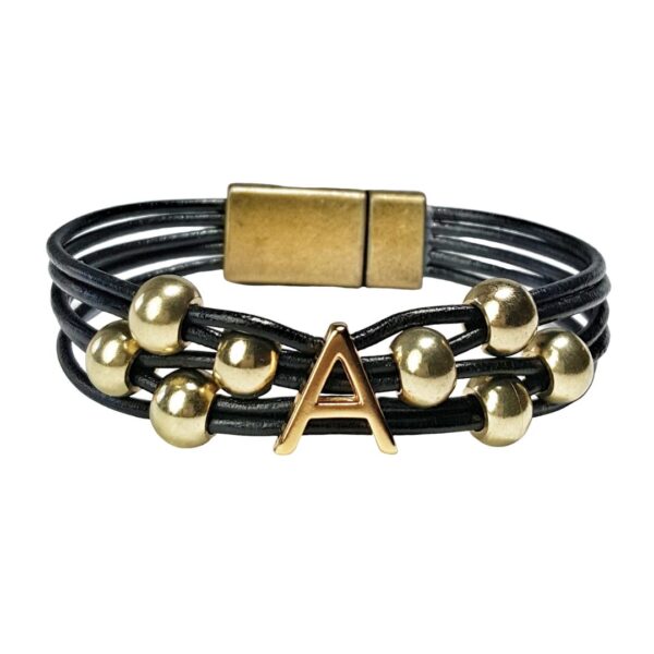 Monogram Initial Leather Bracelet - Letter A - Choice of colors