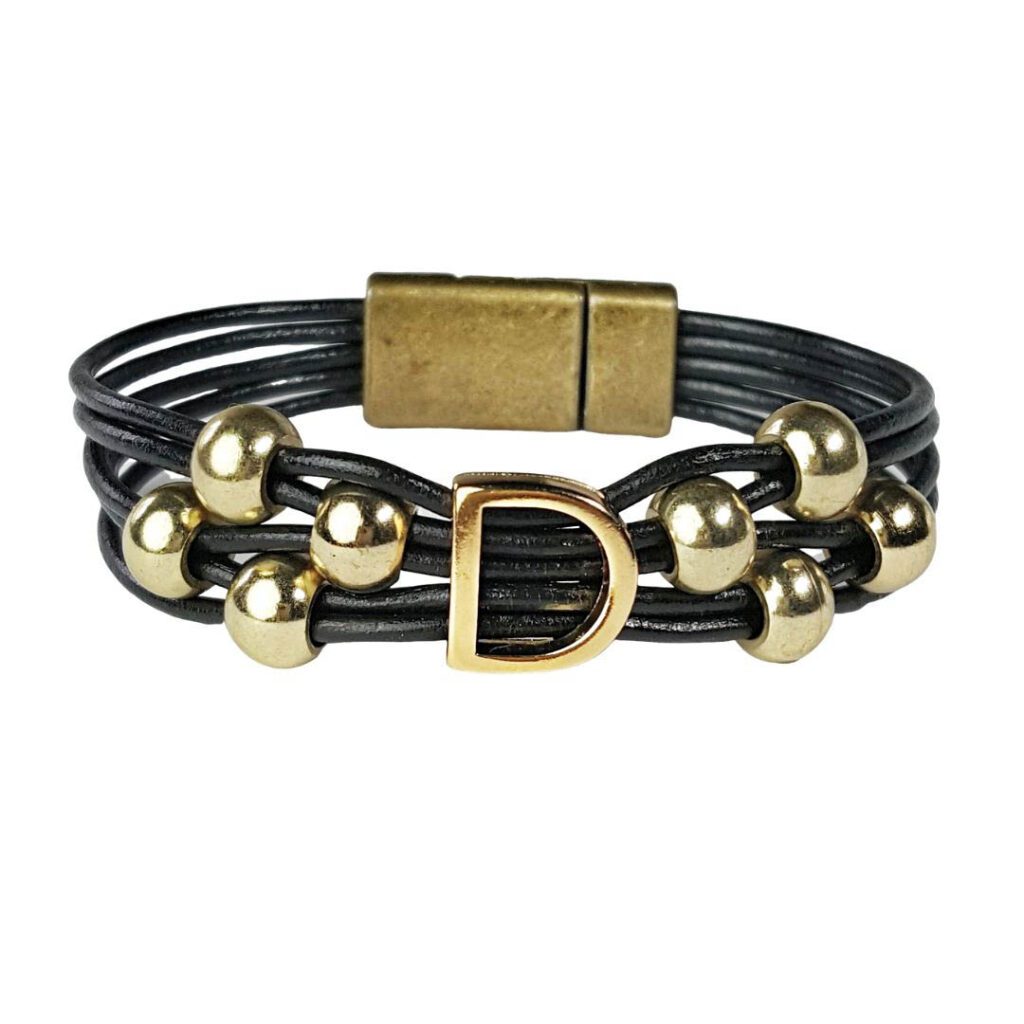 Monogram Initial Leather Bracelet - Letter D - Choice of colors