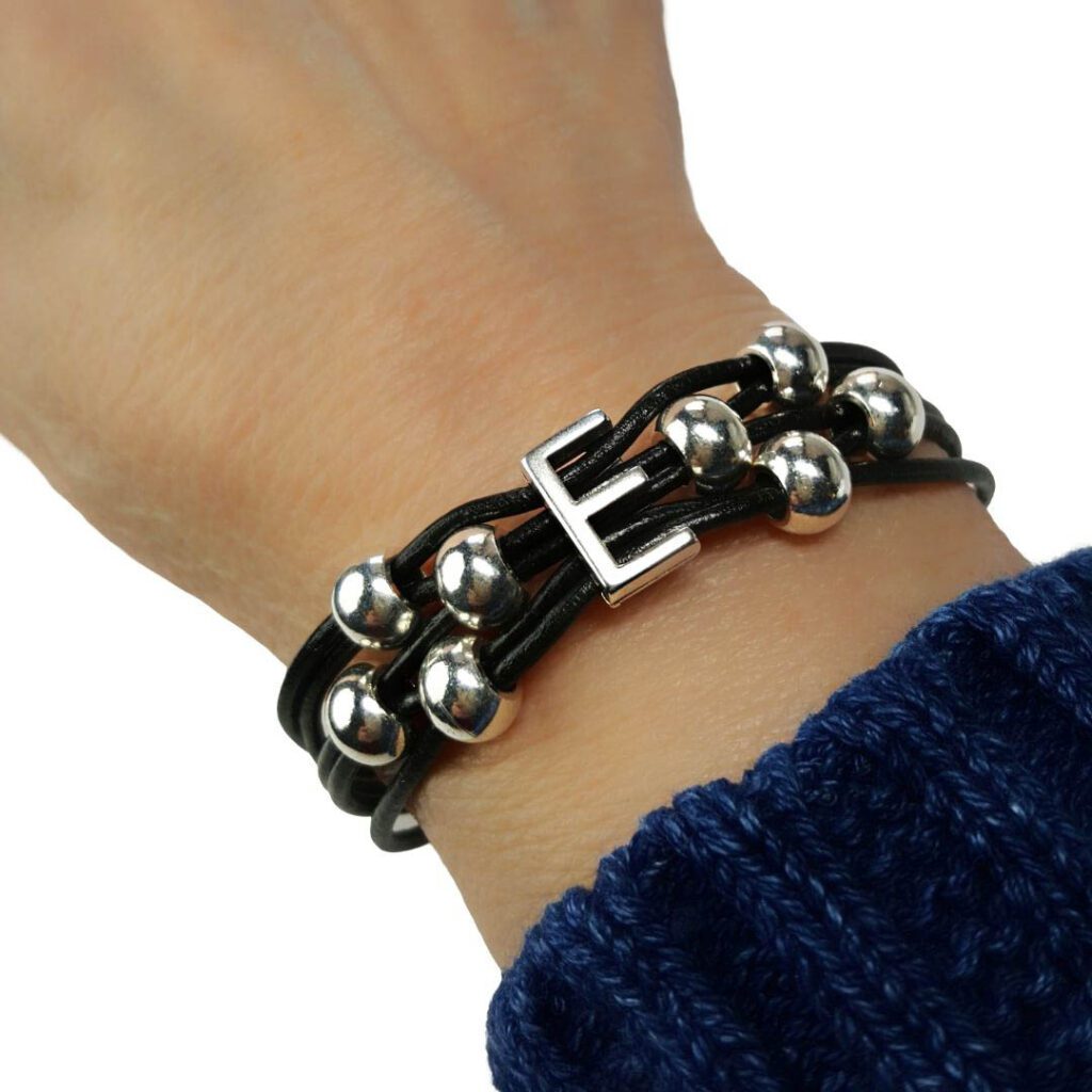 Monogram Initial Leather Bracelet - Letter E - Choice of colors