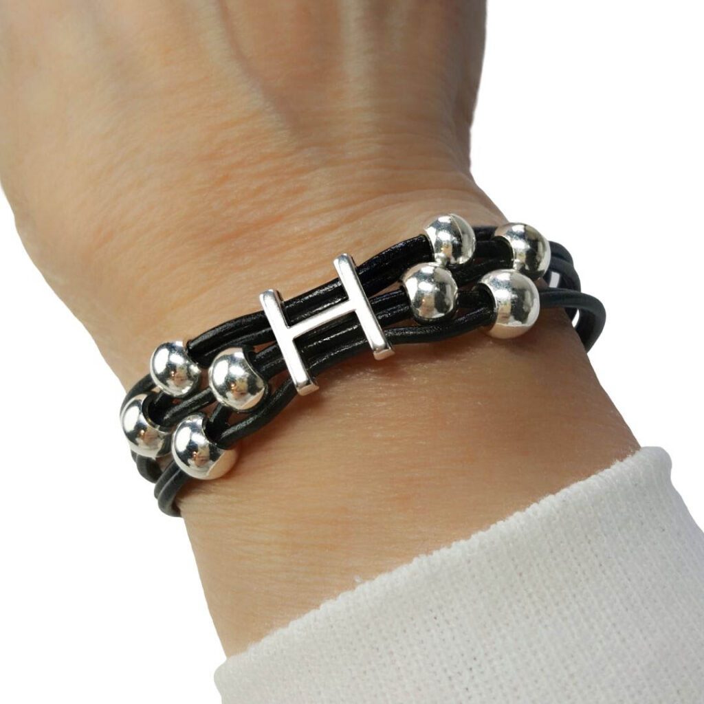 Monogram Initial Leather Bracelet - Letter H - Choice of colors