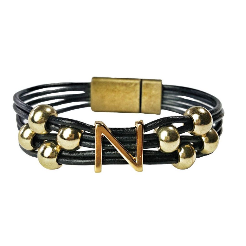 Monogram Initial Leather Bracelet - Letter N - Choice of colors