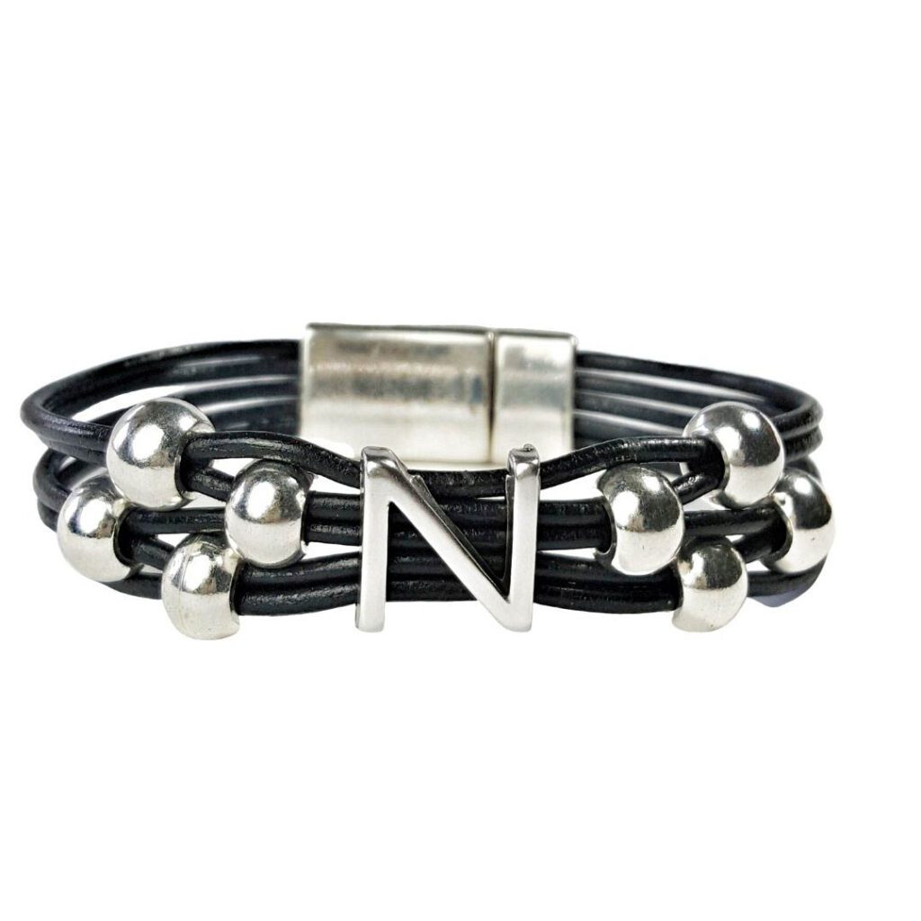 Monogram Initial Leather Bracelet - Letter N - Choice of colors