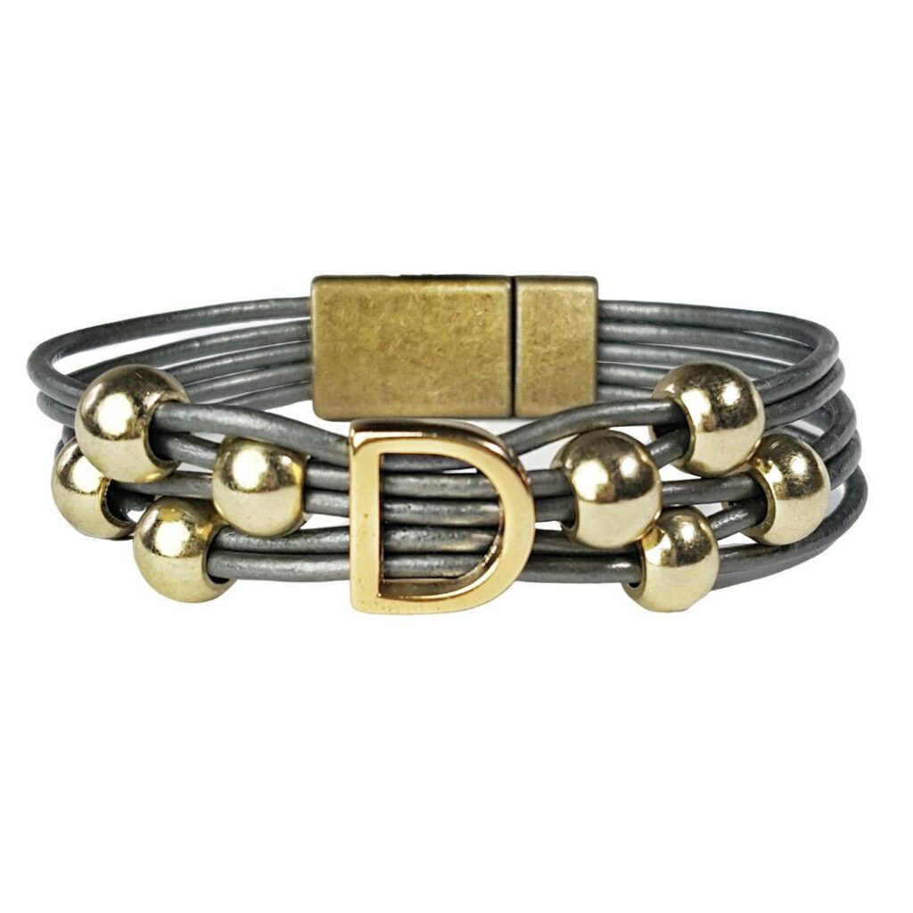 Monogram Initial Leather Bracelet - Letter D - Choice of colors