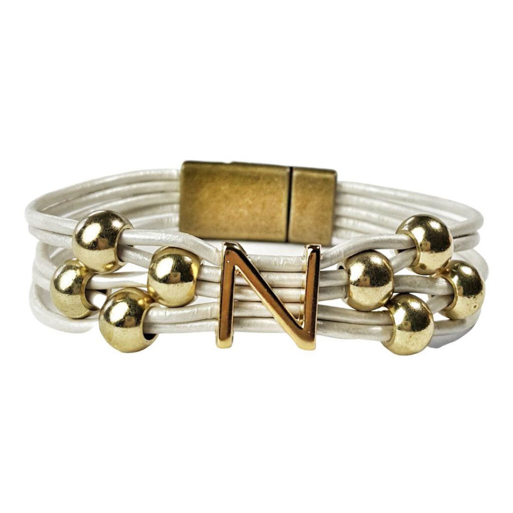 Monogram Initial Leather Bracelet - Letter N - Choice of colors