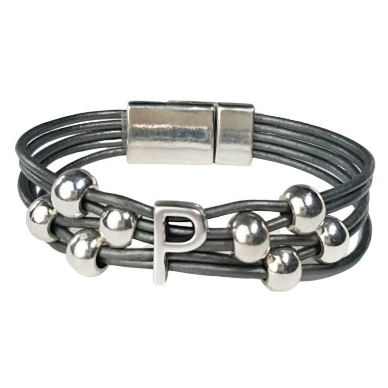 Monogram Initial Leather Bracelet - Letter P - Choice of colors
