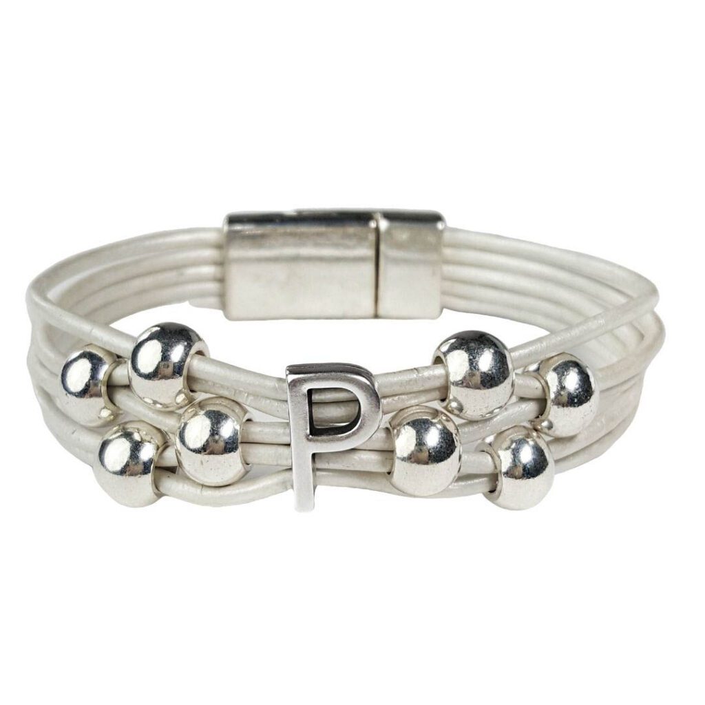 Monogram Initial Leather Bracelet - Letter P - Choice of colors