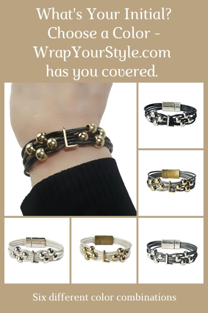 Monogram Initial Leather Bracelet - Letter L - Choice of colors